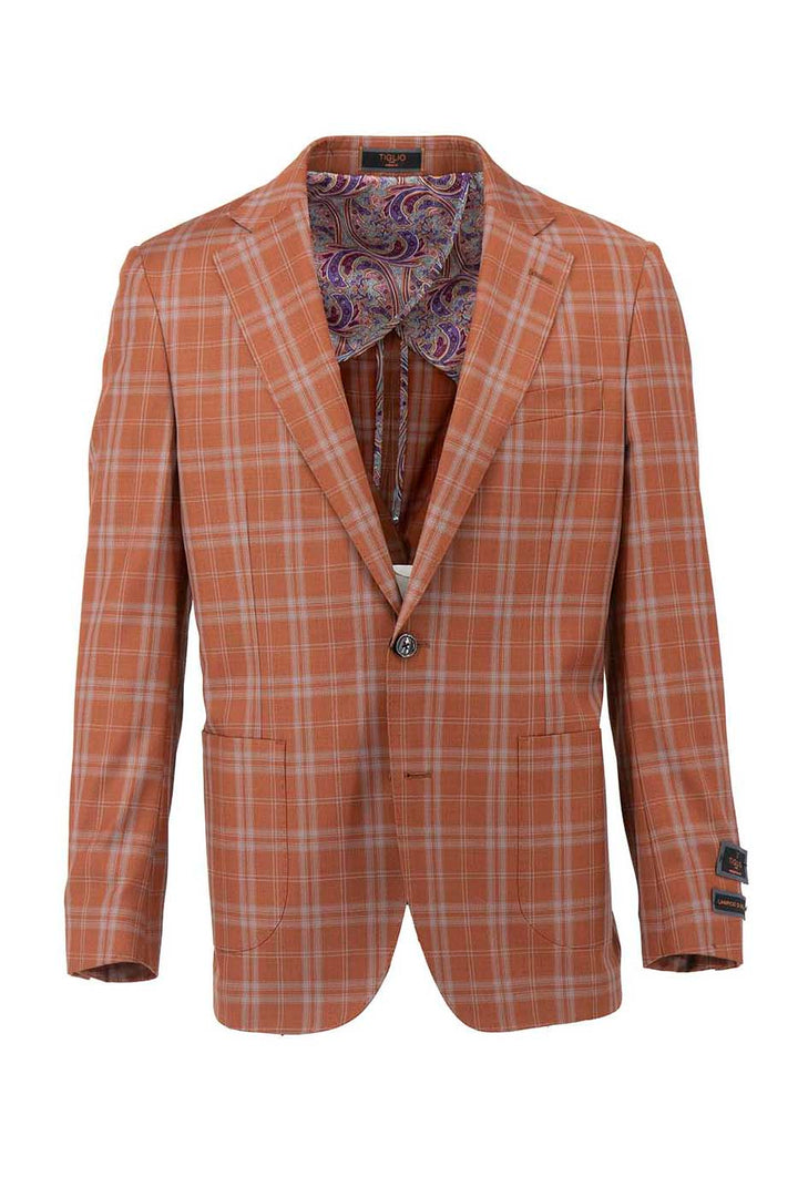 Tiglio Luxe Saffron Orange with Windowpane Dolcetto/THP Modern Fit hal – Unique Design Menswear