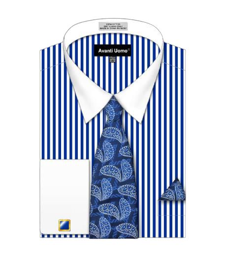 AVANTI UOMO STRIPED PATTERN WHITE COLLAR CUFF SHIRT DN126M BLUE ...